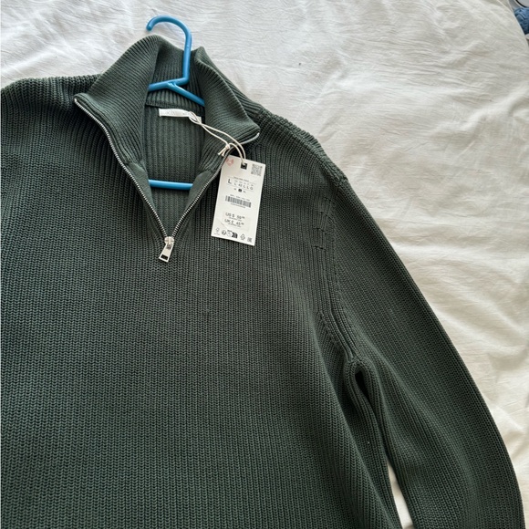 Zara | Sweaters | Zara Green Zip Up Sweater With Standup Collar | Poshmark